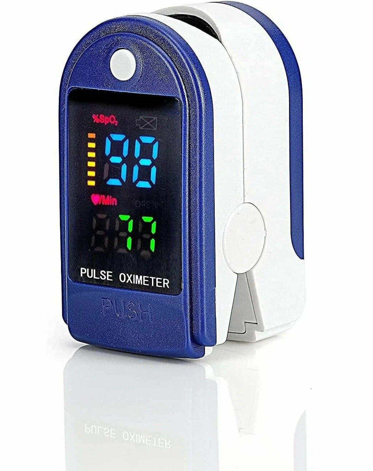 Пульсоксиметр напалечный, с OLED-дисплеем, синий, батарейки в комплекте