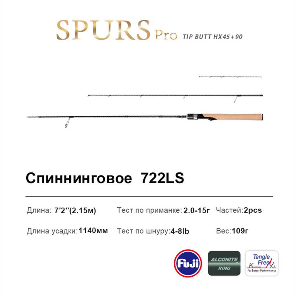 SPURS PRO-S722L Спиннинг purelure SPURS PRO рабочая длина:215см до 15гр — фото 1