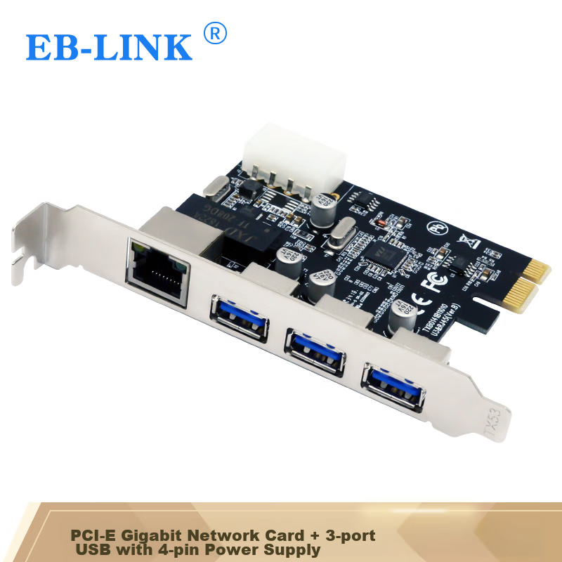 EB-LINK PCI-E Gigabit Ethernet Card, Desktop Computer Internal Wired Network Card with 3 USB 3.0 Ports Expansion Card