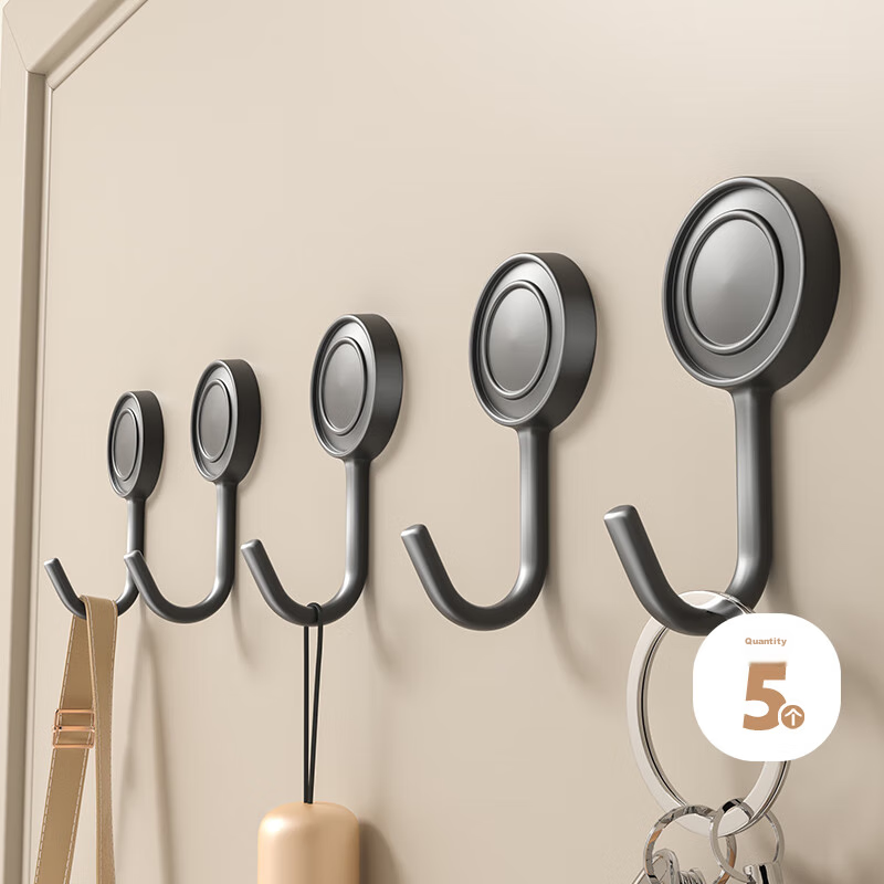 Huxiansen Adhesive Hooks, No Drilling Required, for Bathroom And Kitchen, Space Aluminum, Wall And Door Hooks, for Towels And Clothes, 5-Pack