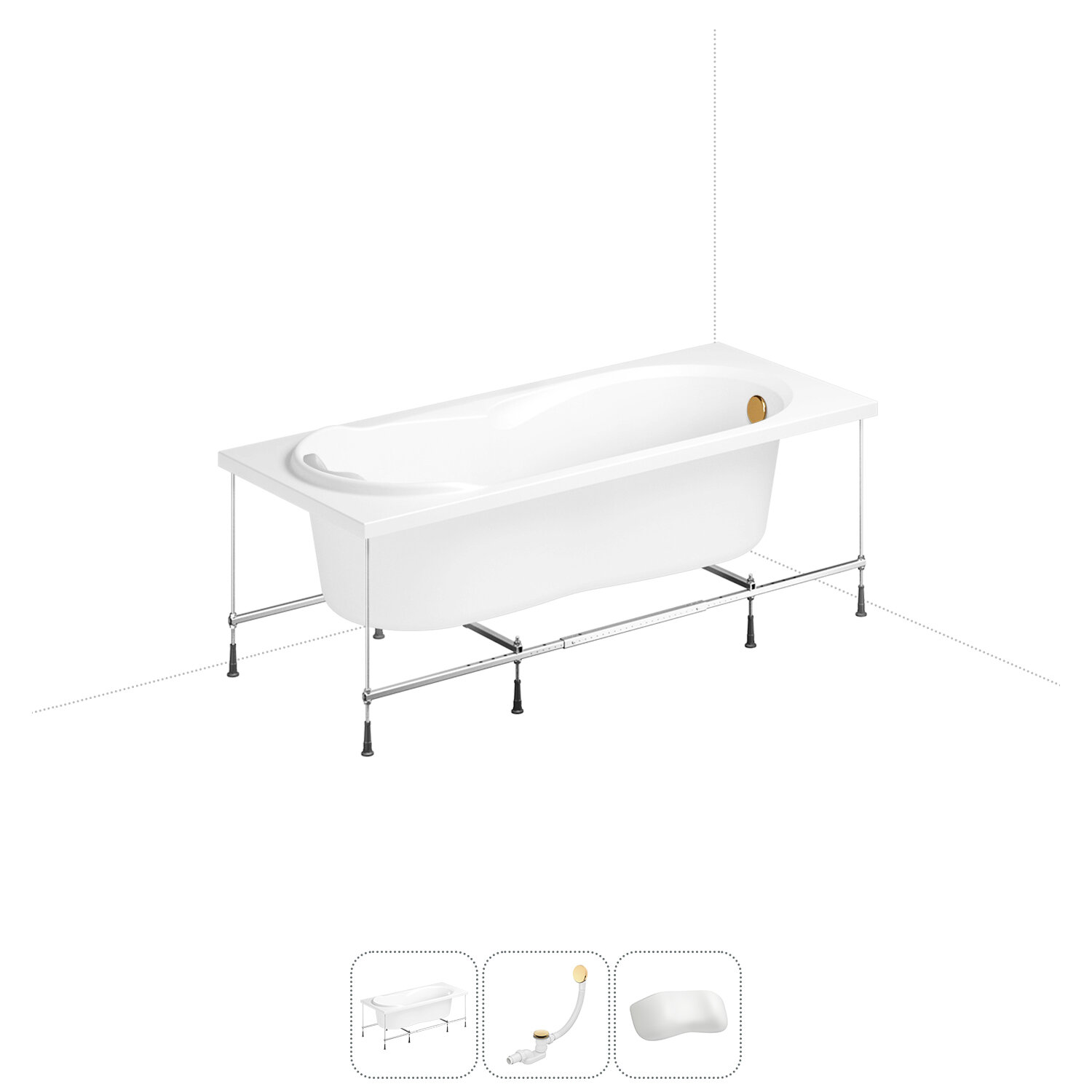 Акриловая ванна 150x70 с каркасом Lavinia Boho Easter Pro 20220960R в наборе 4 в 1: прямоугольная ванна 150 x 70 см, каркас, слив-перелив, подголовник