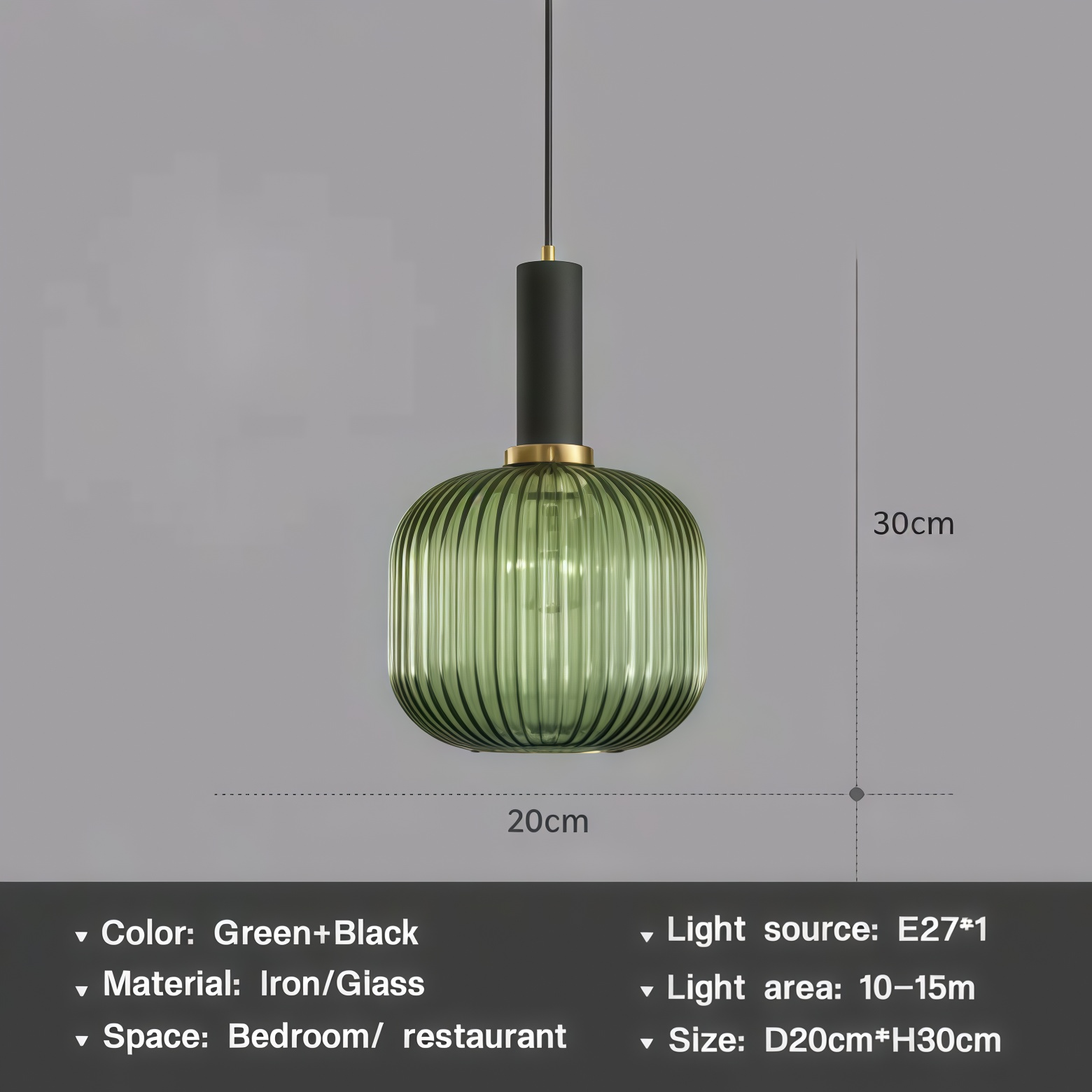 Ресторан в стиле легкой роскоши, сочетающий винтажный дизайн и современные стеклянные подвесные светильники，20*30cm