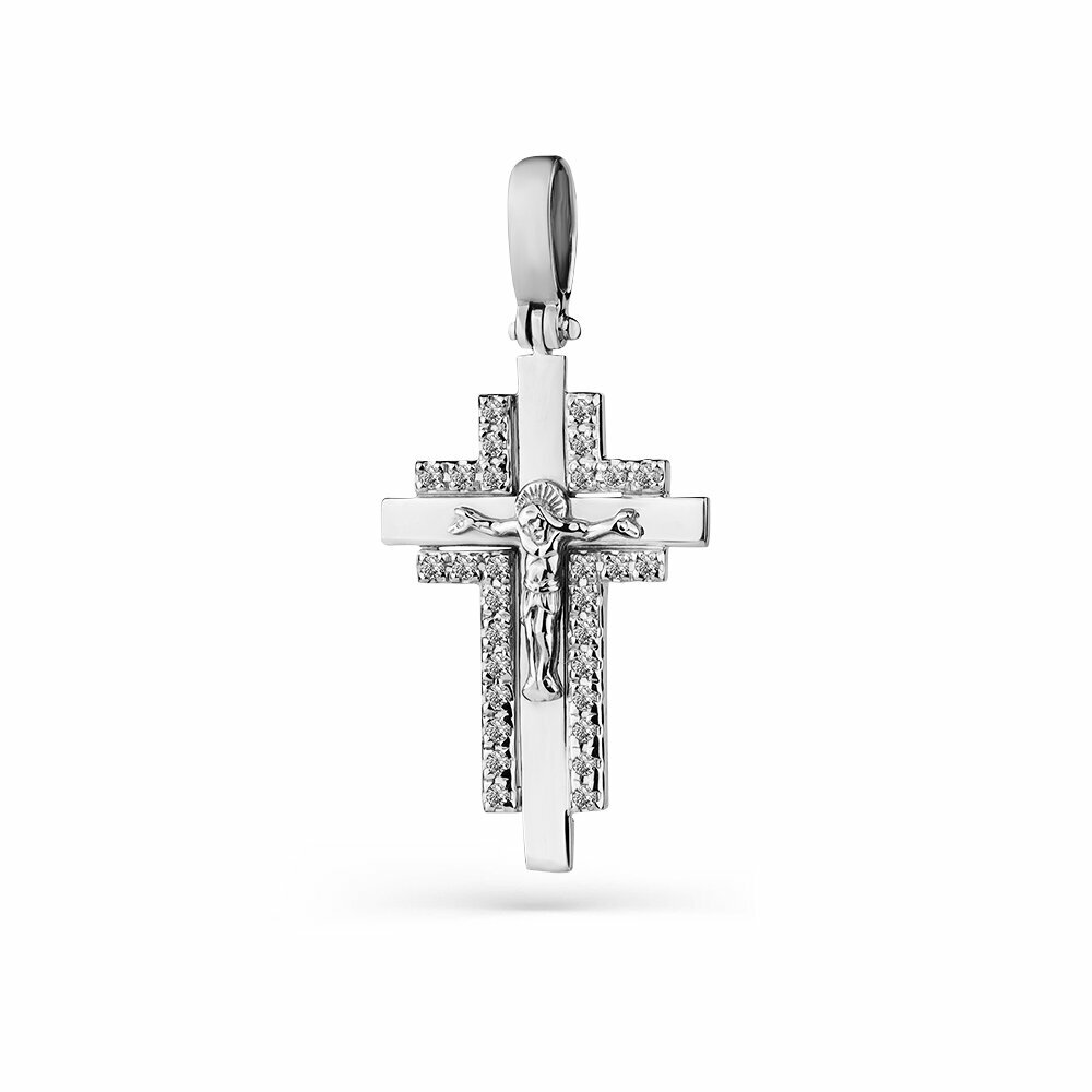 Крестик, белое золото, 585 проба, бриллиант