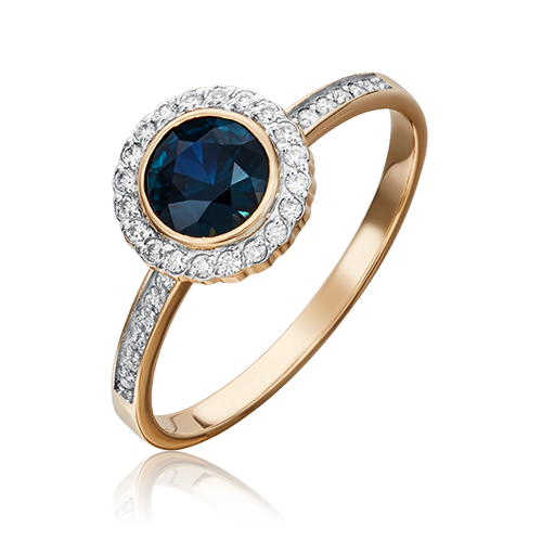 Кольцо, красное золото, 585 проба, бриллиант, сапфир