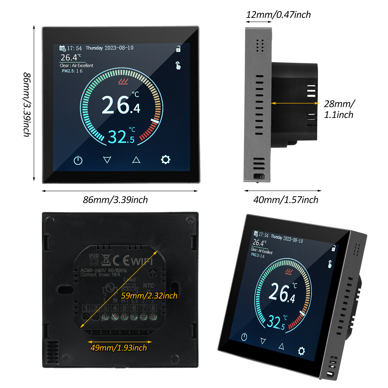 HYT001 WiFi Умный термостат для отопления, цифровой контроллер температуры, управление через мобильное приложение, сенсорный ЖК-дисплей, программируемый на неделю, защита от замерзания, для дома, школ