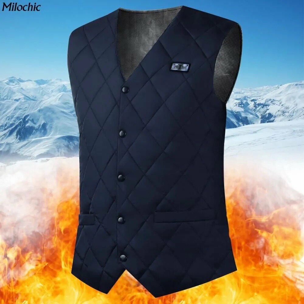 Жилет мужской с подогревом утепленный для рыбалки, охоты 16 зон подогрева 40-42 р-р синий