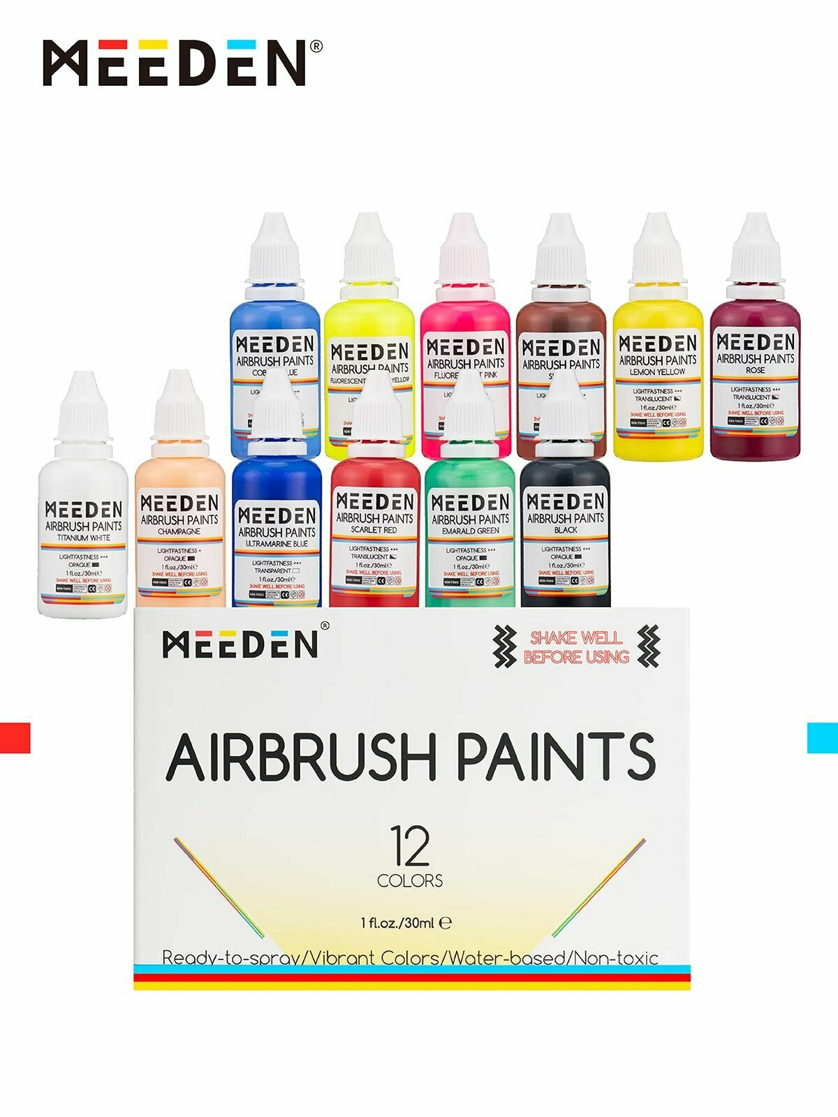 Набор акриловых красок MEEDEN, для аэрографа, для творчества, 12 шт