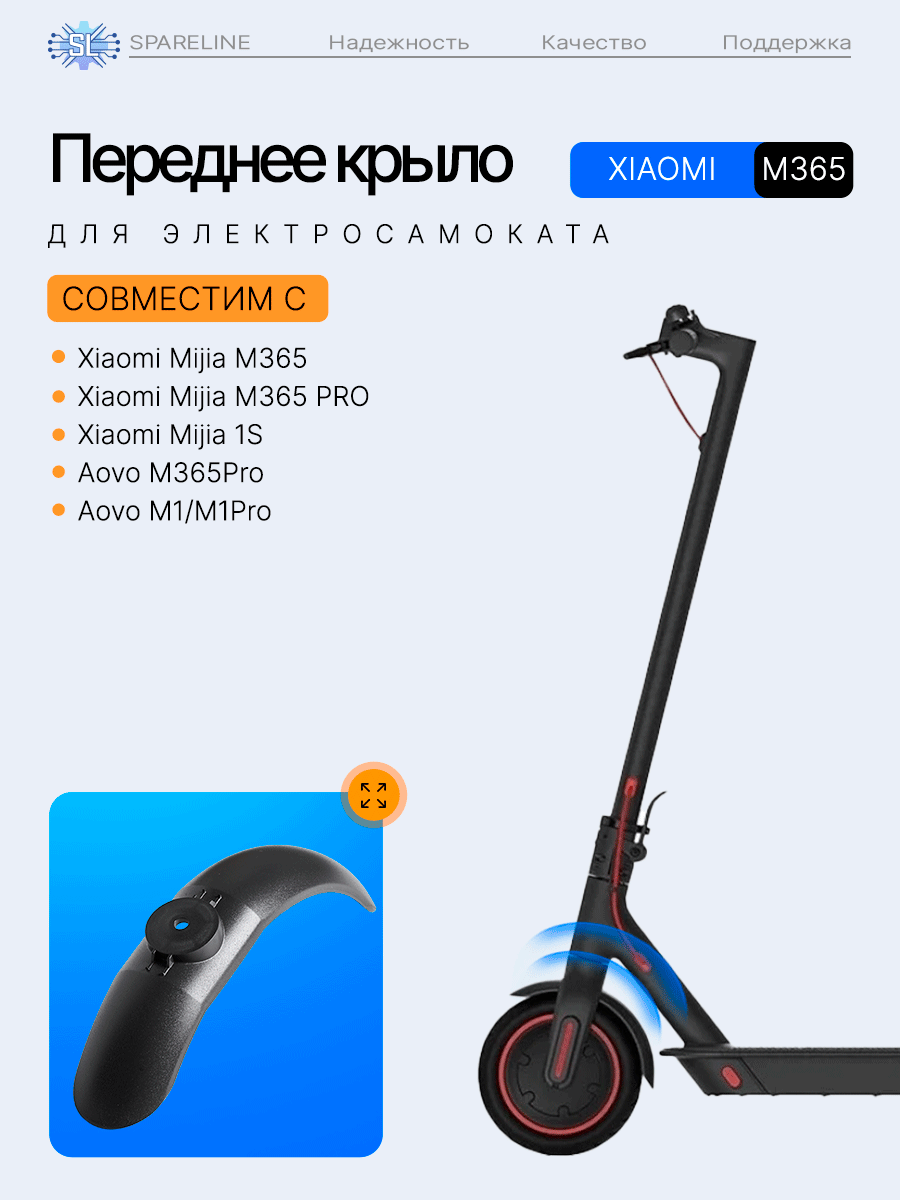 Переднее крыло для Xiaomi Mi Electric Scooter M365 / Pro / 1S / Aovo M365Pro / M1, черный