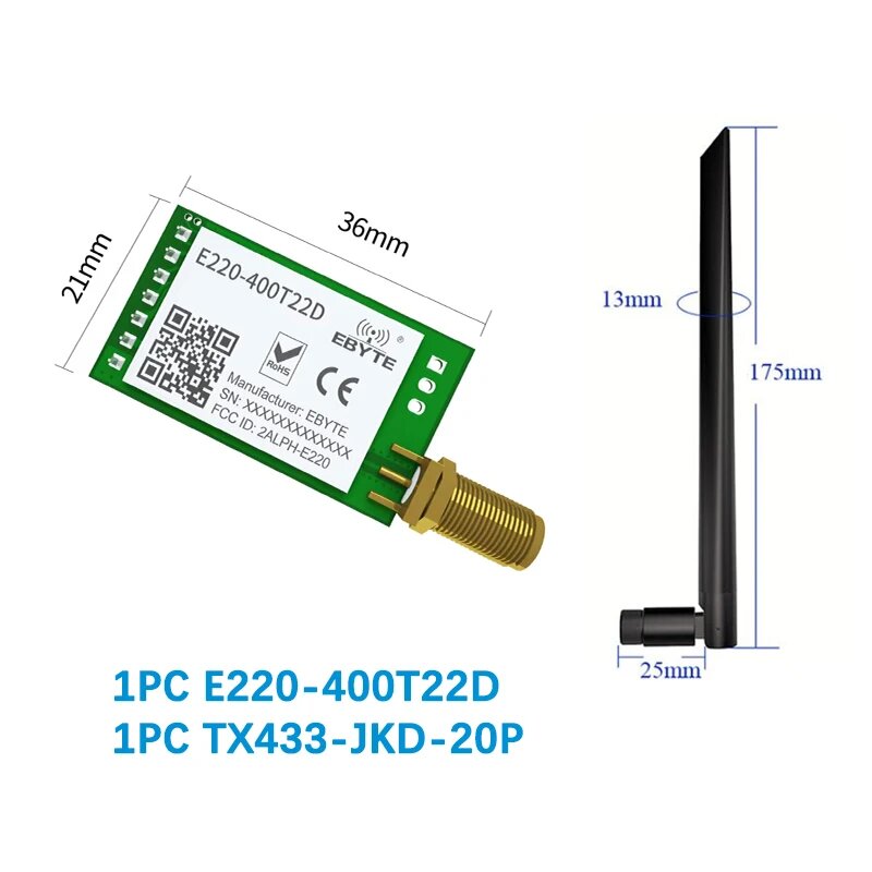 Беспроводной модуль LoRa EBYTE E220-400T22D 1PC with Antenna