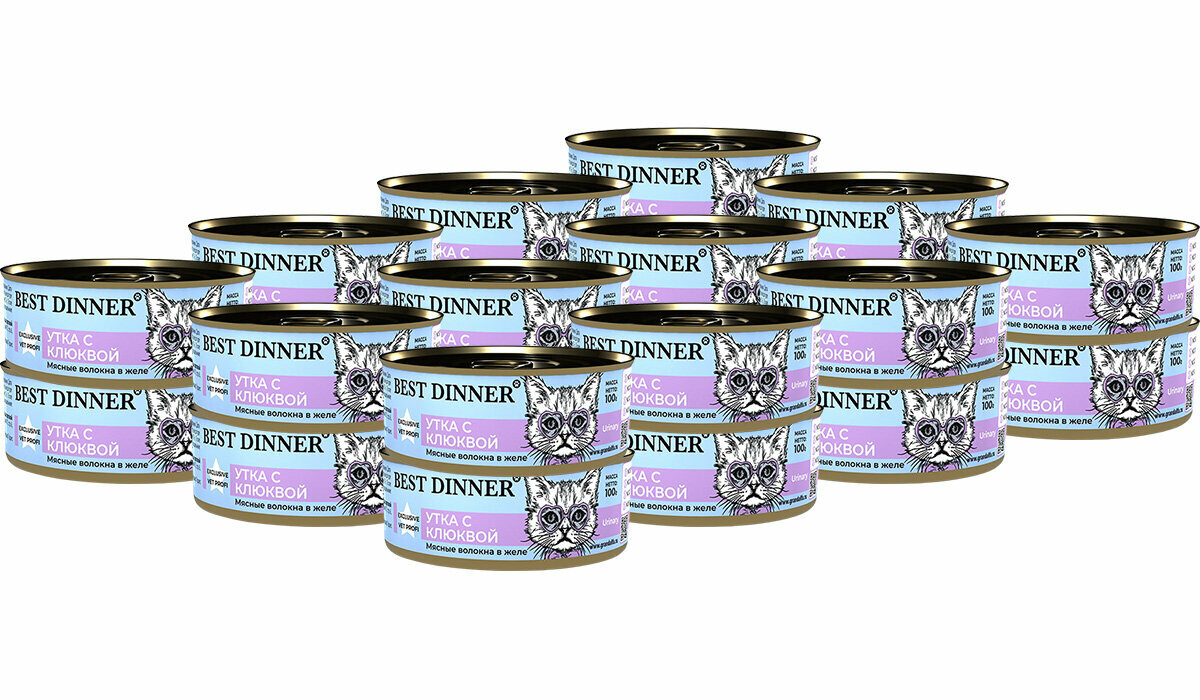 BEST DINNER EXCLUSIVE VET PROFI для взрослых кастрированных/стерилизованных кошек для профилактики мочекаменной болезни утка/клюква (100 гр х 24 шт)