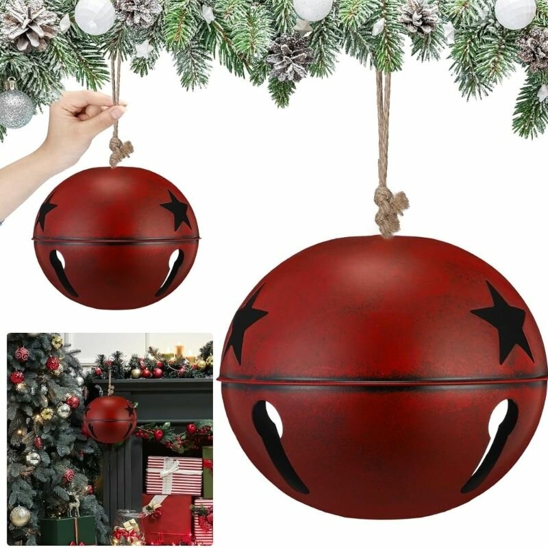 Большой рождественский колокол, гигантский подвесной колокол на толстой веревке-красный-14 мм