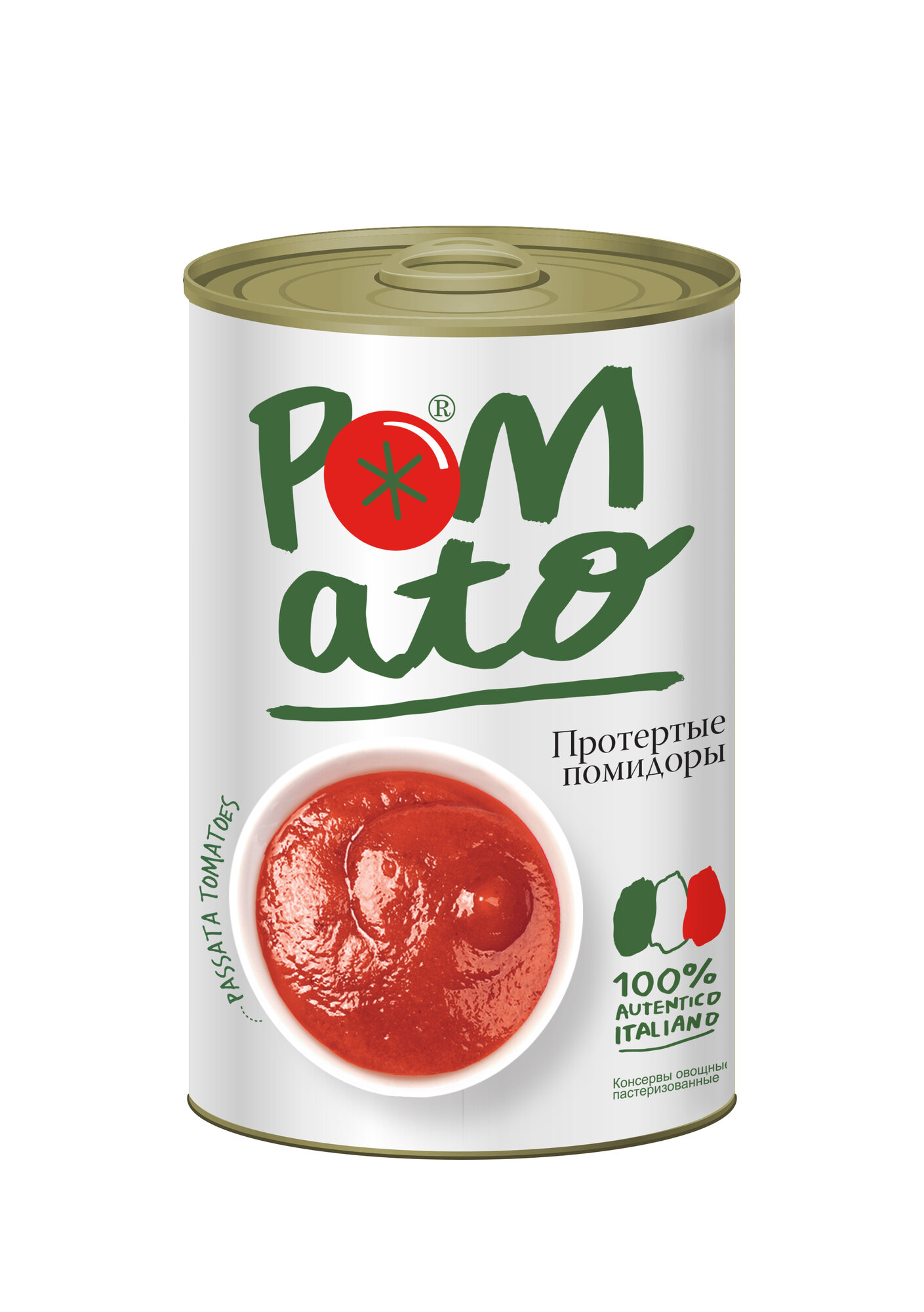 Помидоры POMATO, протёртые, в собственном соку, в жестяной банке, 400 г