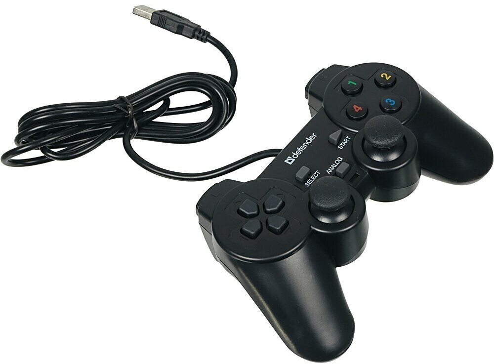 Проводной геймпад для компьютера Defender Omega, USB, 12 кнопок, 2 стика, чёрный.