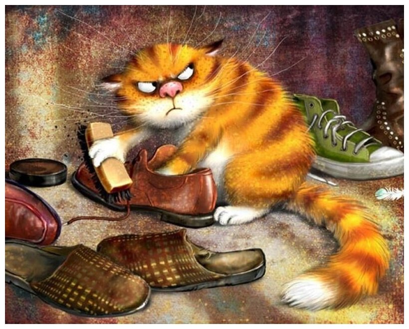 Картина по номерам Colibri Кот чистит ботинки 40х50 Холст на подрамнике