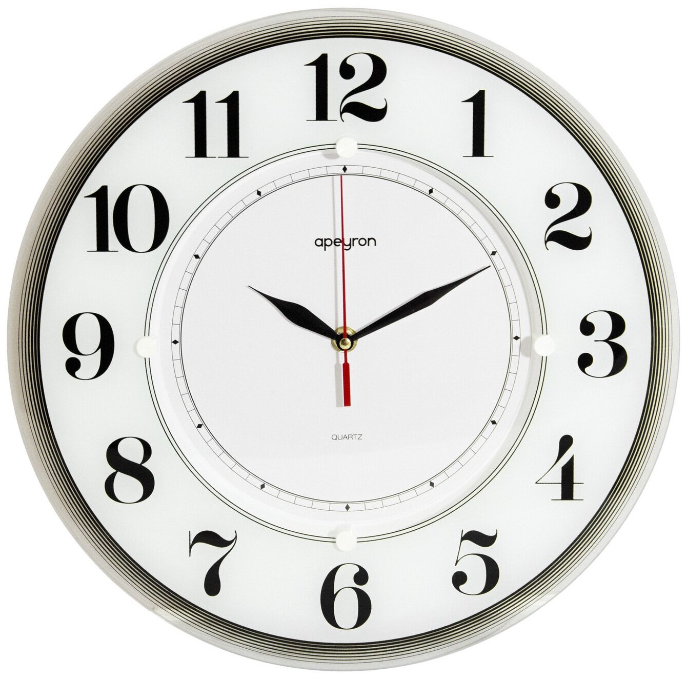 Часы настенные круглые APEYRON PL 1712 735 кварцевый механизм арабские цифры размеры 31x4 см работа от 1 пальчиковой батарейки тип АА, PL1712