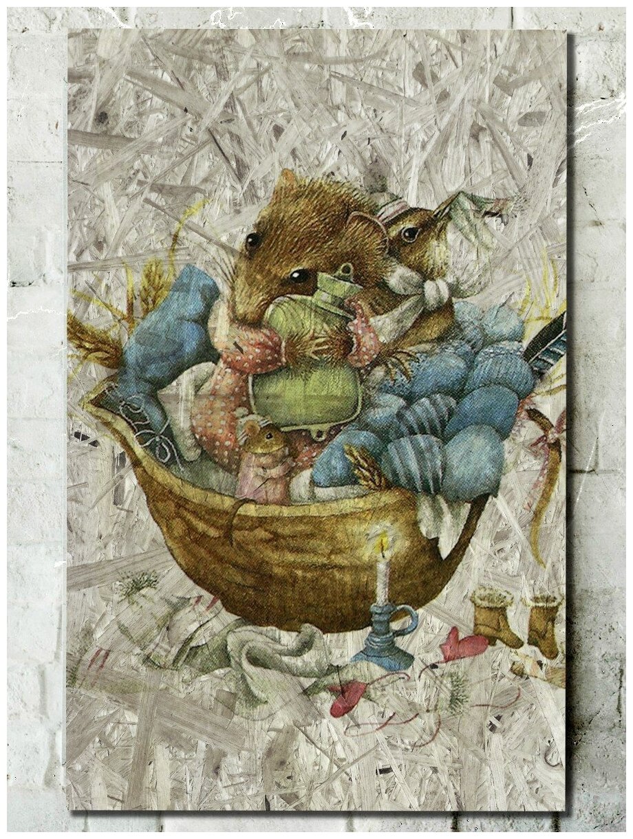 Картина интерьерная на рельефной доске животные крыса мышь птицы милота - 5067