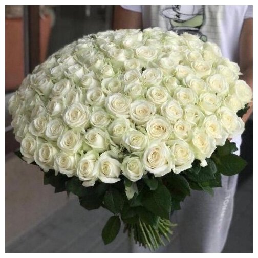 Букет живых цветов из 101 белой розы 50см / Арт. 10283 / Радуга Букет