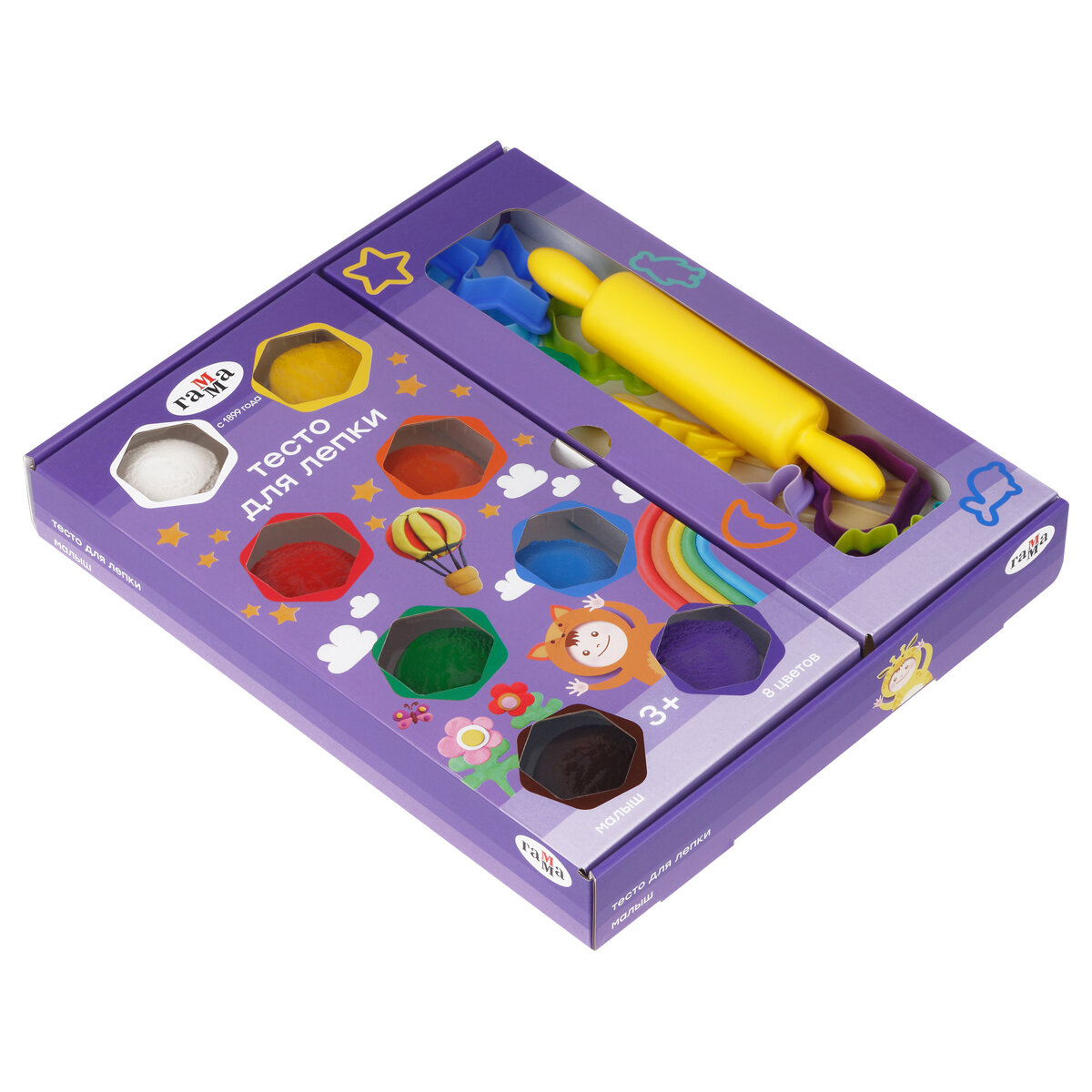 Тесто для лепки 8цв 480г Малыш + формочки скалка стек карт. уп. Гамма 071123_08480