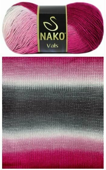 Пряжа Vals (Nako), роз.-бел.-сер. - 86082, 100% премиум акрил, 5 мотков, 100 г, 240 м.