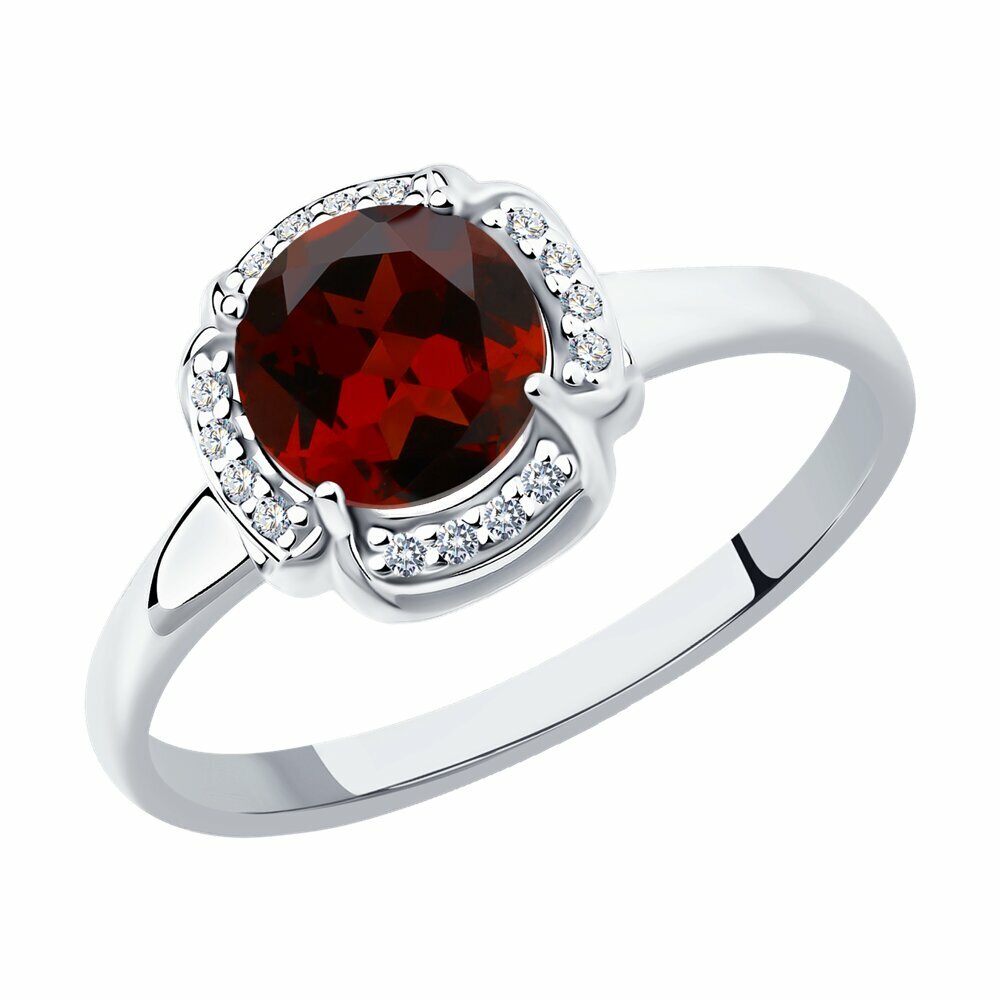 Кольцо, серебро, 925 проба, фианит, гранат