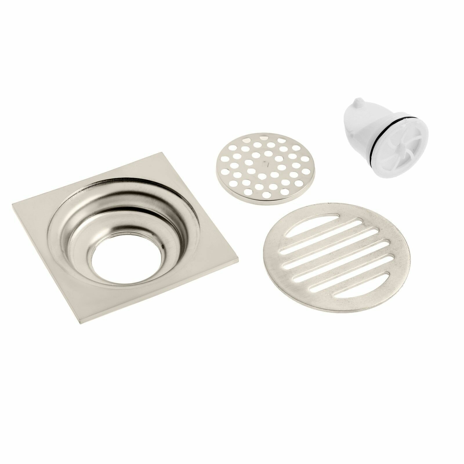 Трап душевой, 100х100 мм, вертикальный, с сеткой для задержки волос, нержавеющая сталь, сатин