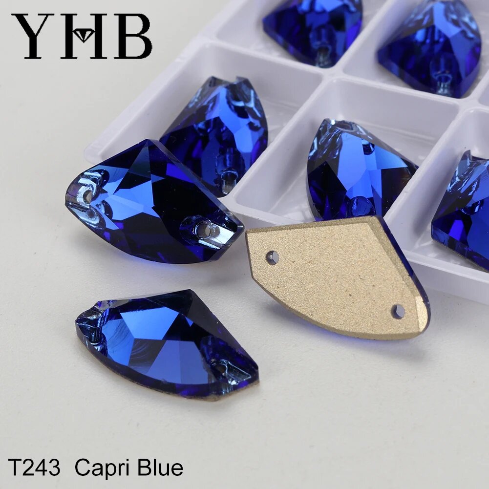 Стразы YHB Capri Blue, синие, 17-27 мм, 12 шт