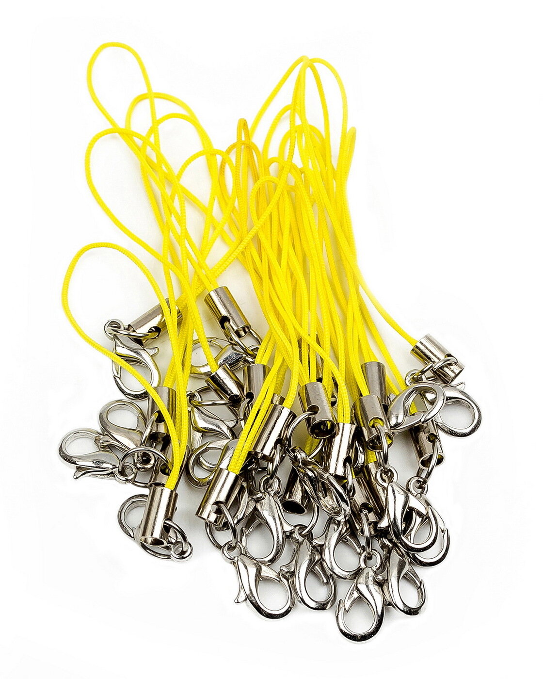 Шнурок для мобильного телефона с колечком, размер колечка 6 мм, размер карабина 12х6 мм, цвет желтый, 20 шт.