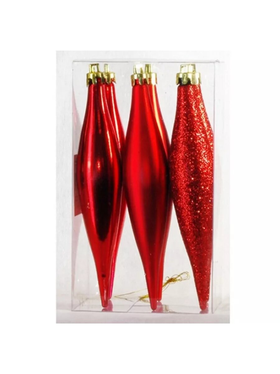 Елочное украшение: "Сосульки" Ели Peneri 16см/6шт, красный, глянец
