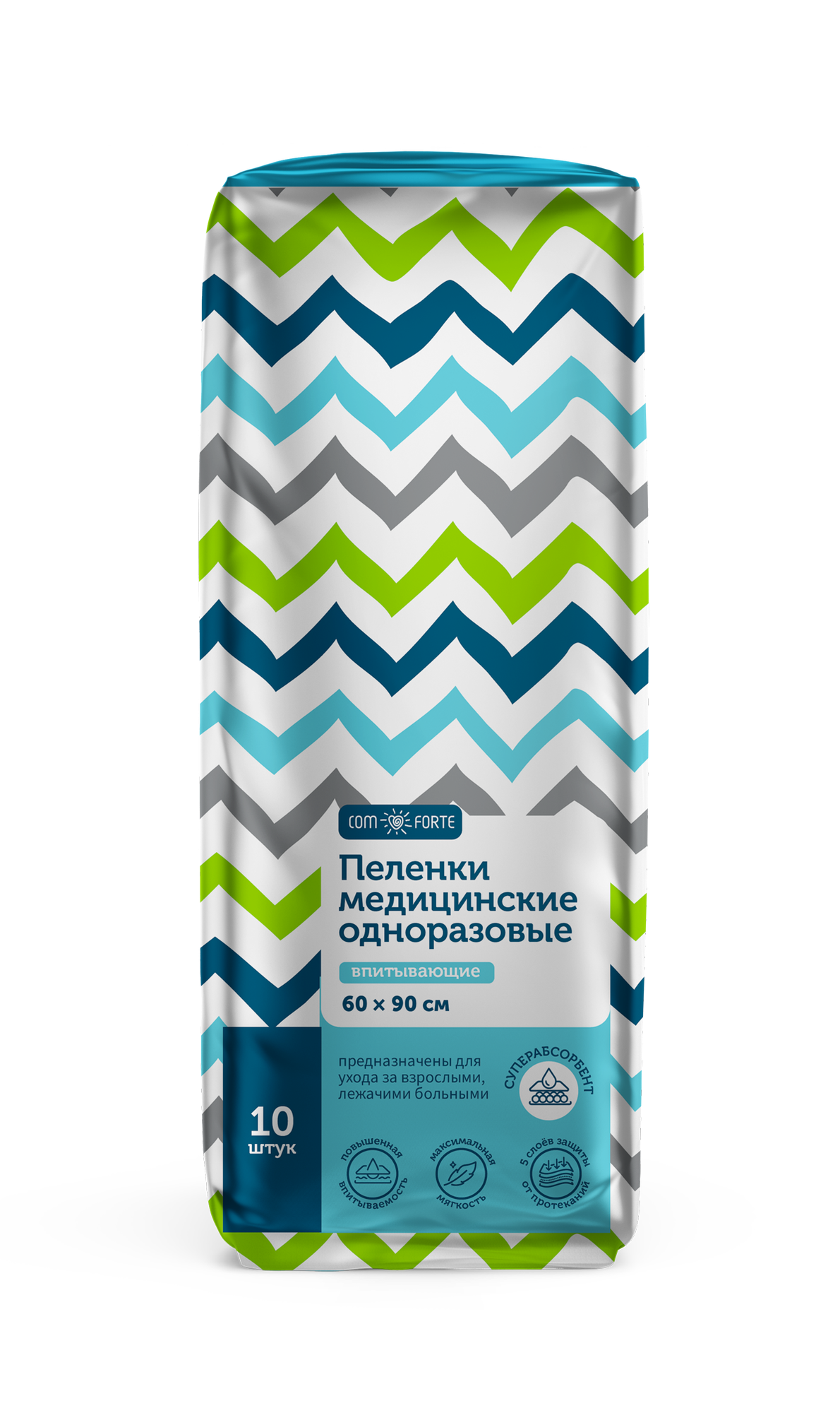 Пеленки впитывающие одноразовые пятислойные ComForte 60х90 см, 10 шт.