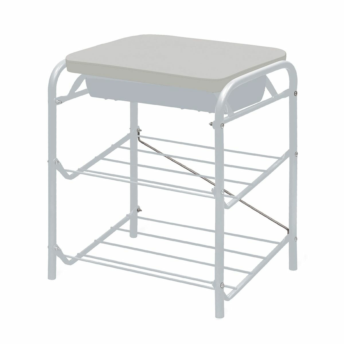 Банкетка для обуви Ника, 2 полки, мягкое сиденье, ящик, 44 x 33 x 51 см, каркас светло-серый