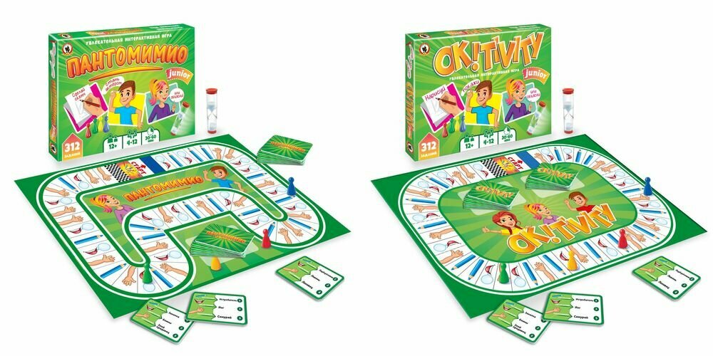 Настольная Игра OK! TIVITY. Junior (игра-ходилка, фишки, карточки, песочные часы, в коробке, от 12 ле
