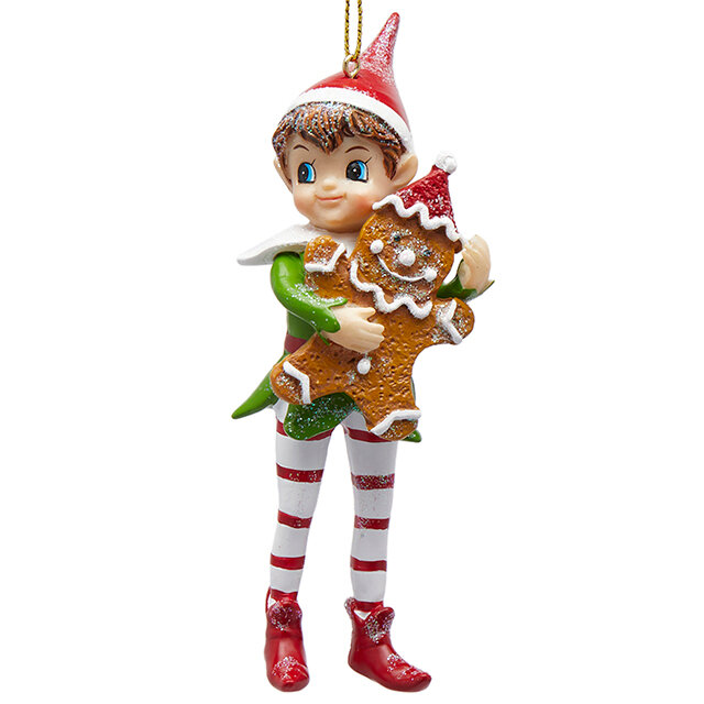 Елочная игрушка Эльф Дональд с печенькой 13 см, подвеска, EDG, 6500072A140-2