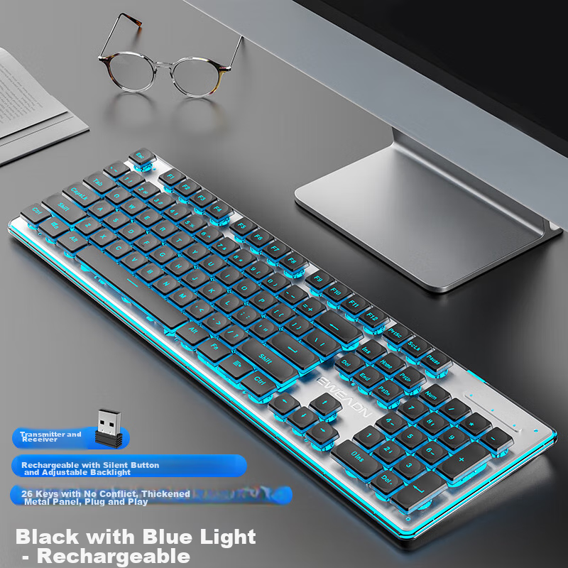 Беспроводная клавиатура EWEADN X7S, Black with Blue Light, 2,4 G, механическая, перезаряжаемая мембранная клавиатура