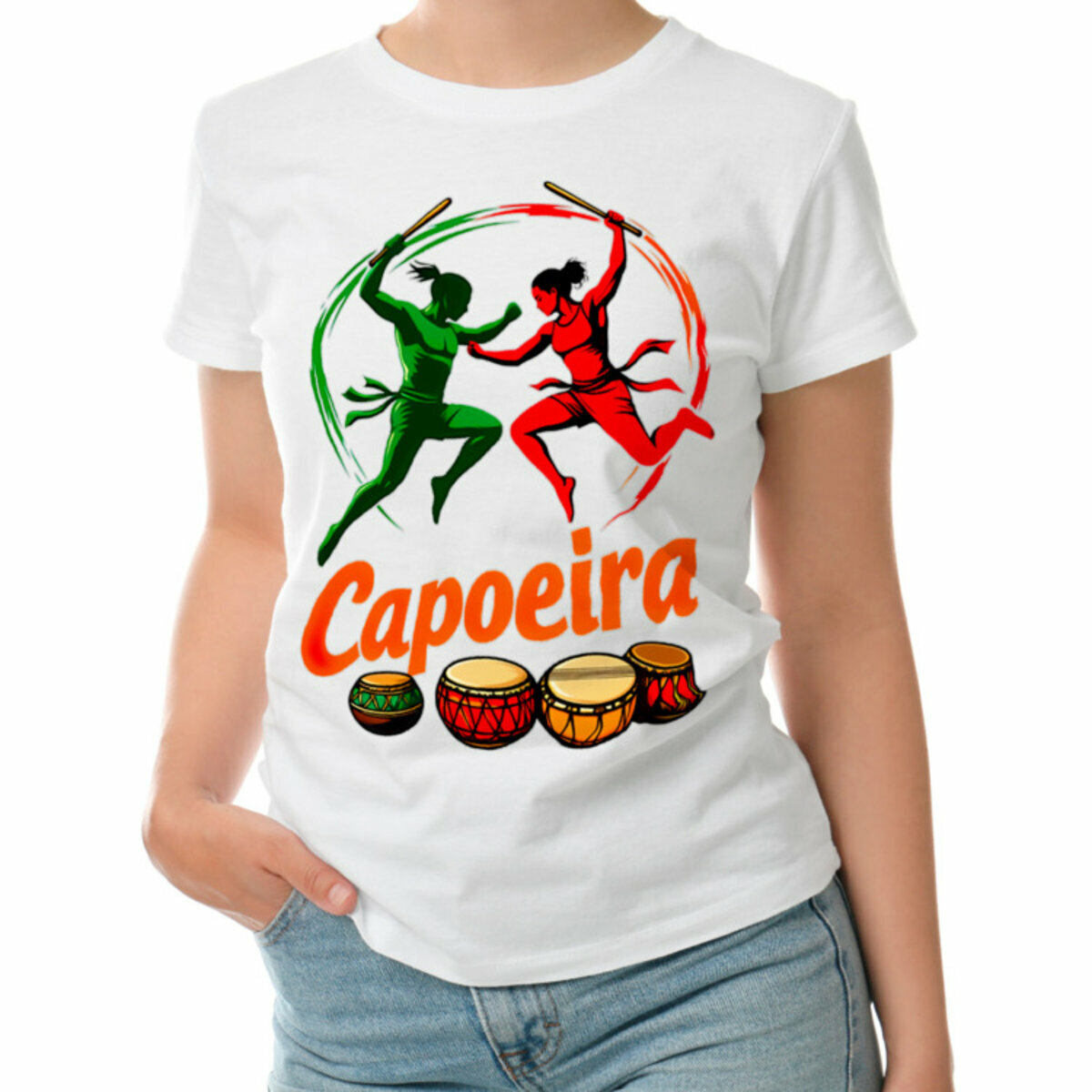Женская футболка «Капоэйра: бой и ритм» (белый, XL)
