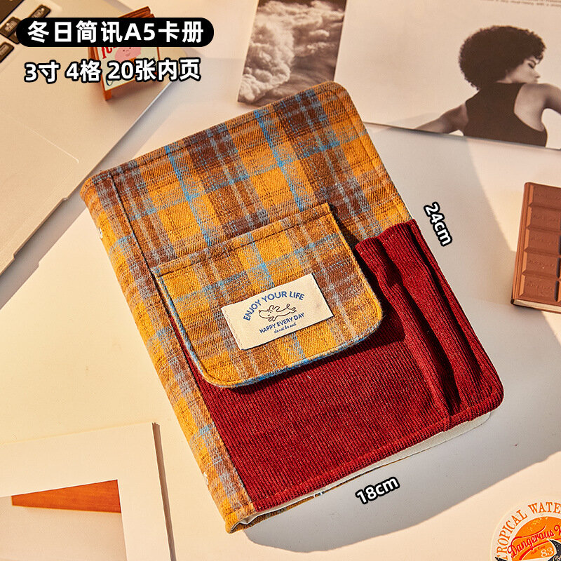 Зимний тканевый клетчатый альбом A5 с четырьмя отделениями для карточек, свободные листы, 3inch маленьких карточек, высокая ценность, большая вместимость, альбом для идолов