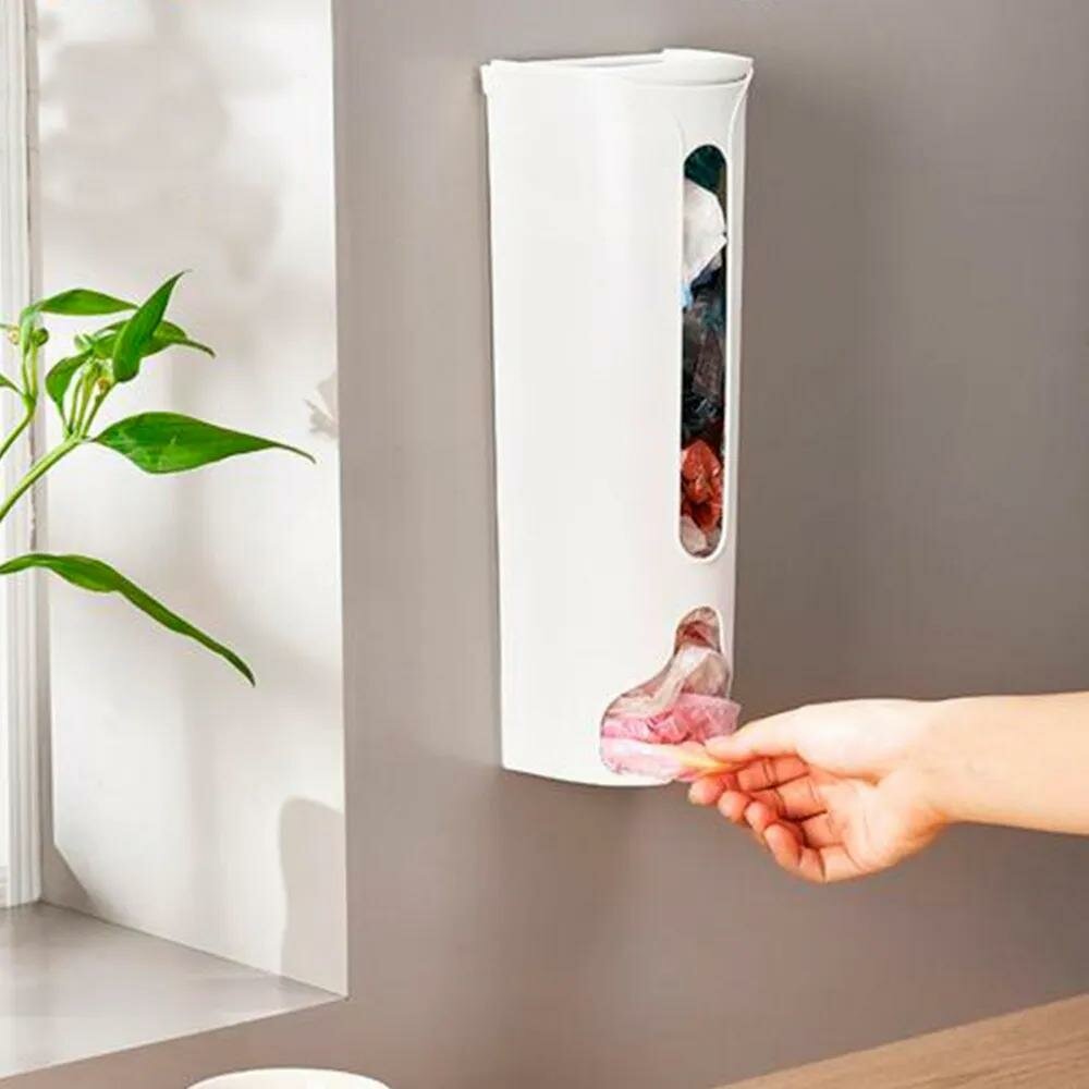 Вертикальный органайзер для сумок настенной монтаж 9x9x30 см, белый, из полипропилена и смолы, с открытой крышкой, для пластиковых и мусорных сумок, 1 штука, с клеевыми патчами, изготовлен в Китае