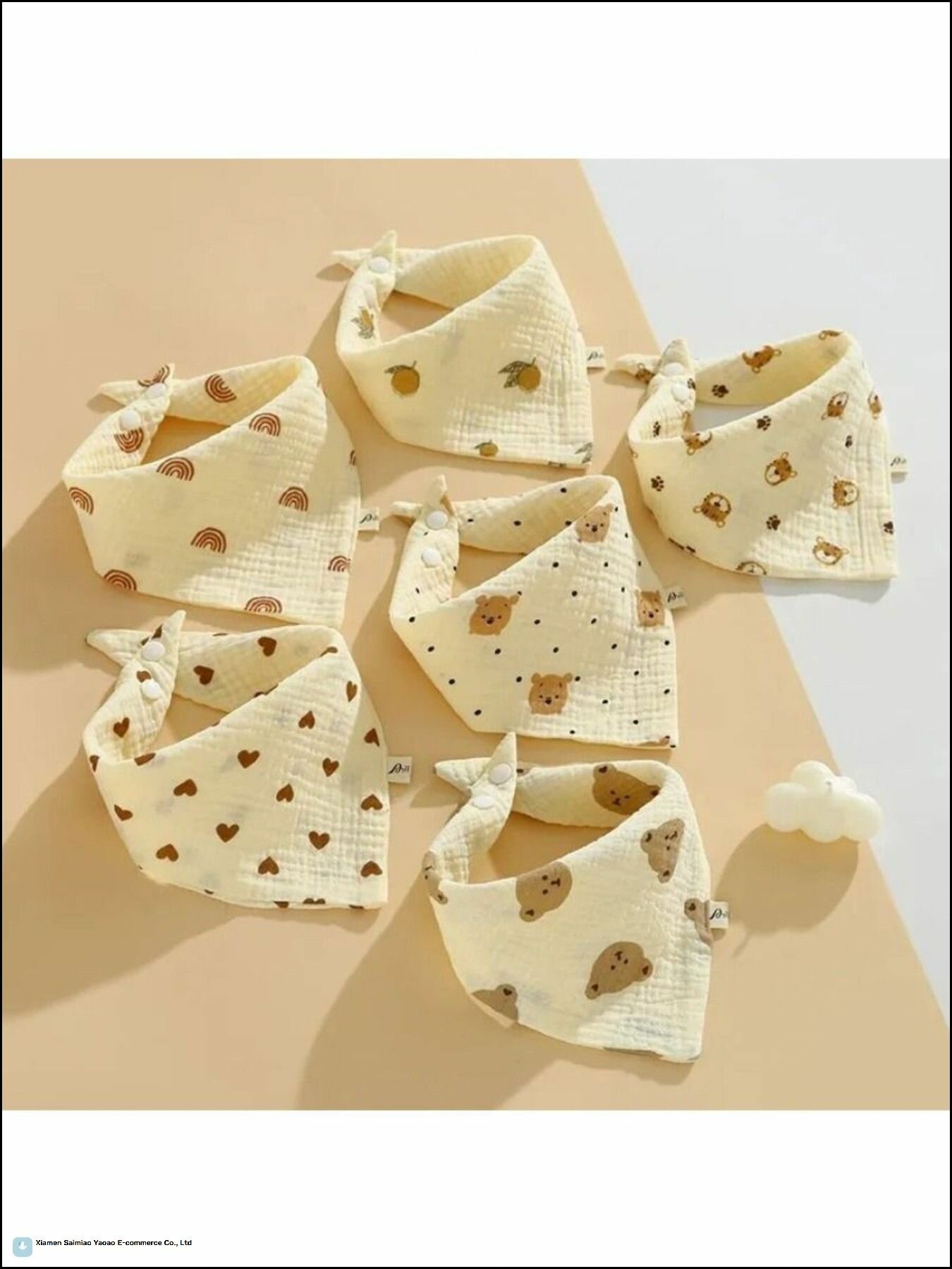 Нагрудники для новорожденных, набор из 5 штук. Размер - 44х29 см. Цвет - бежевый