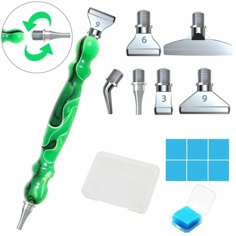 Стилус для алмазной мозаики инструменты и 6шт Металлический наконечник и 6шт клей-гель