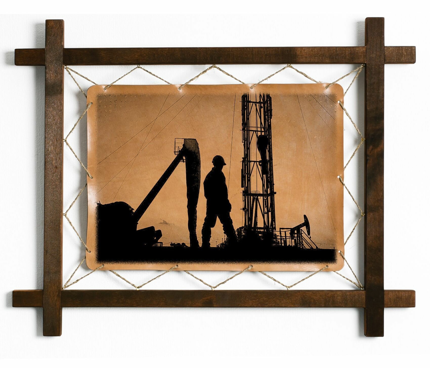 Интерьерная картина из натуральной кожи "Нефть", декоративное настенное панно в деревянной раме, BoomGift