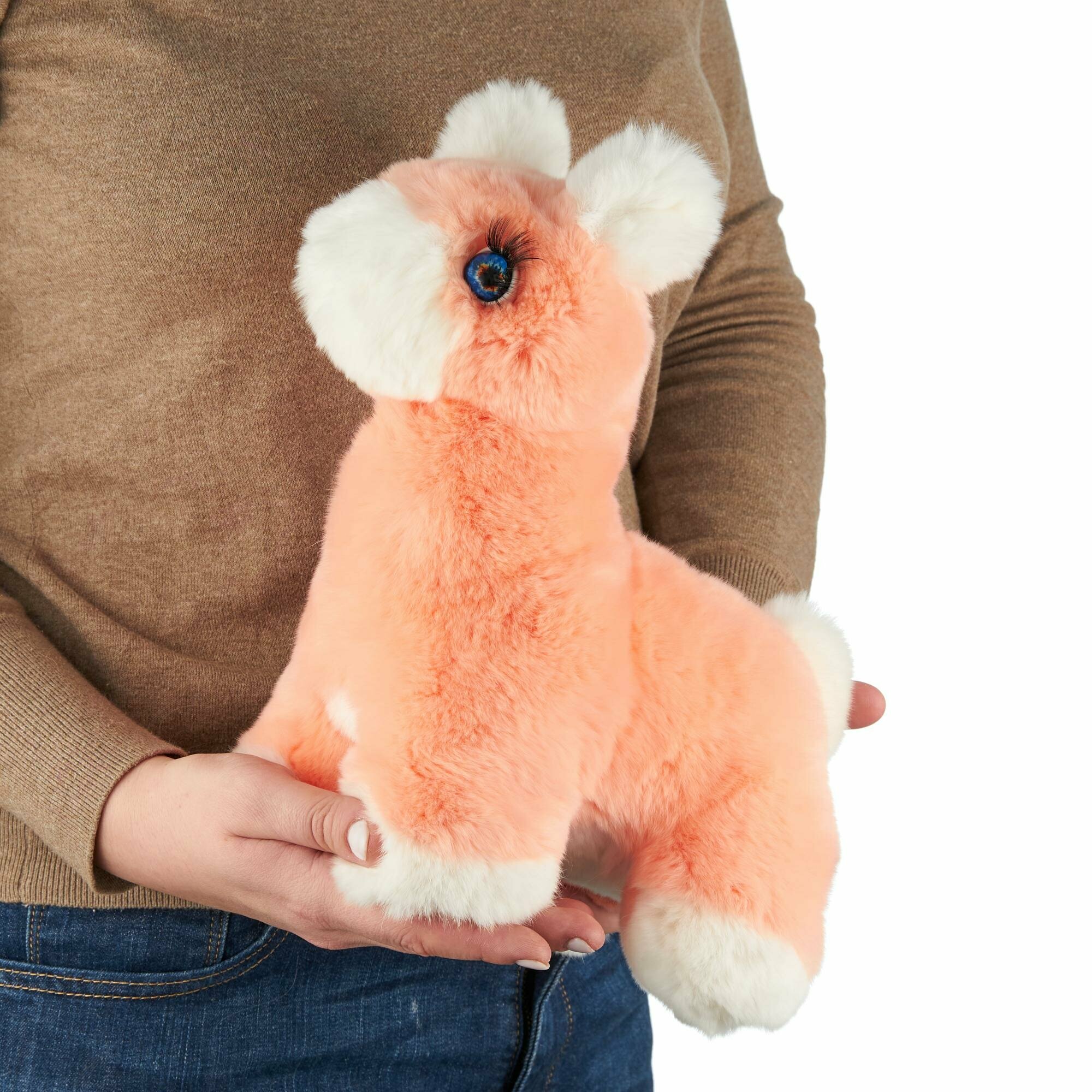 Мягкая игрушка Лама Holich Toys из натурального меха персиковый, розовый, мягкие игрушки, игрушки для детей, детские игрушки, игрушки для девочек, игрушки для мальчиков