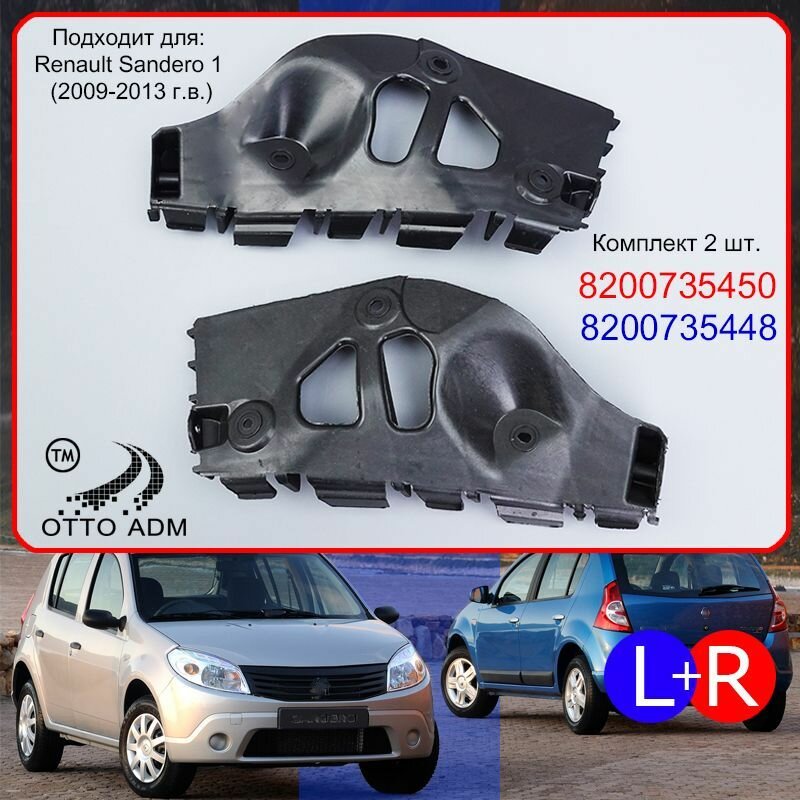 Крепление заднего бампера комплект для Рено Сандеро 1, Кронштейн, направляющая левая и правая для Renault Sandero 09-14