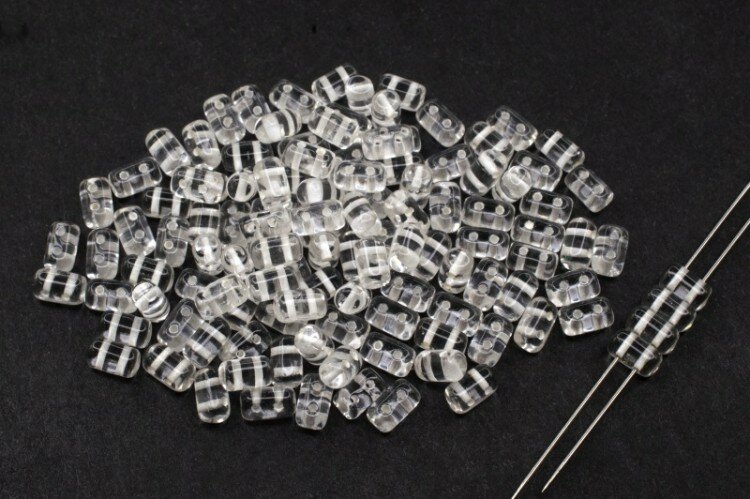 Бусины Rulla 3х5мм, отверстие 0,8мм, цвет 00030/44802 прозрачный белая линия внутри, 711-020, 10г (около 100шт)