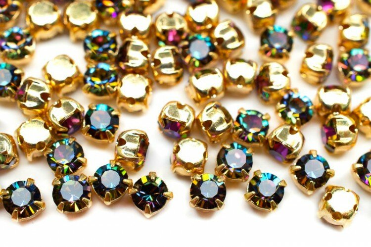 Шатоны Preciosa Maxima 4мм в оправе, цвет crystal VM/gold, 63-007, 10шт