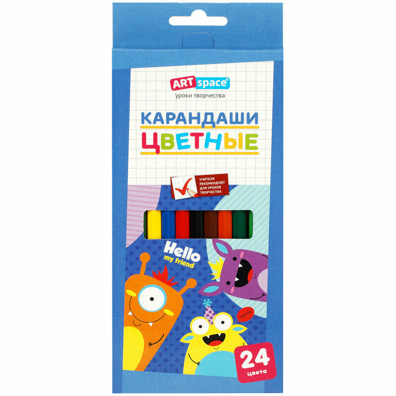Карандаши цветные ArtSpace "Монстрики", 24цв, заточен, картон, европодвес, 325679