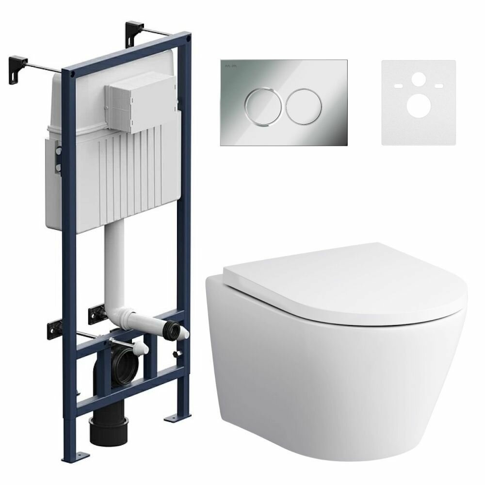 Инсталляция с подвесным унитазом AM.PM Suit FlashClean, мех. кнопка Jump L глянцевый хром, сиденье с микролифтом