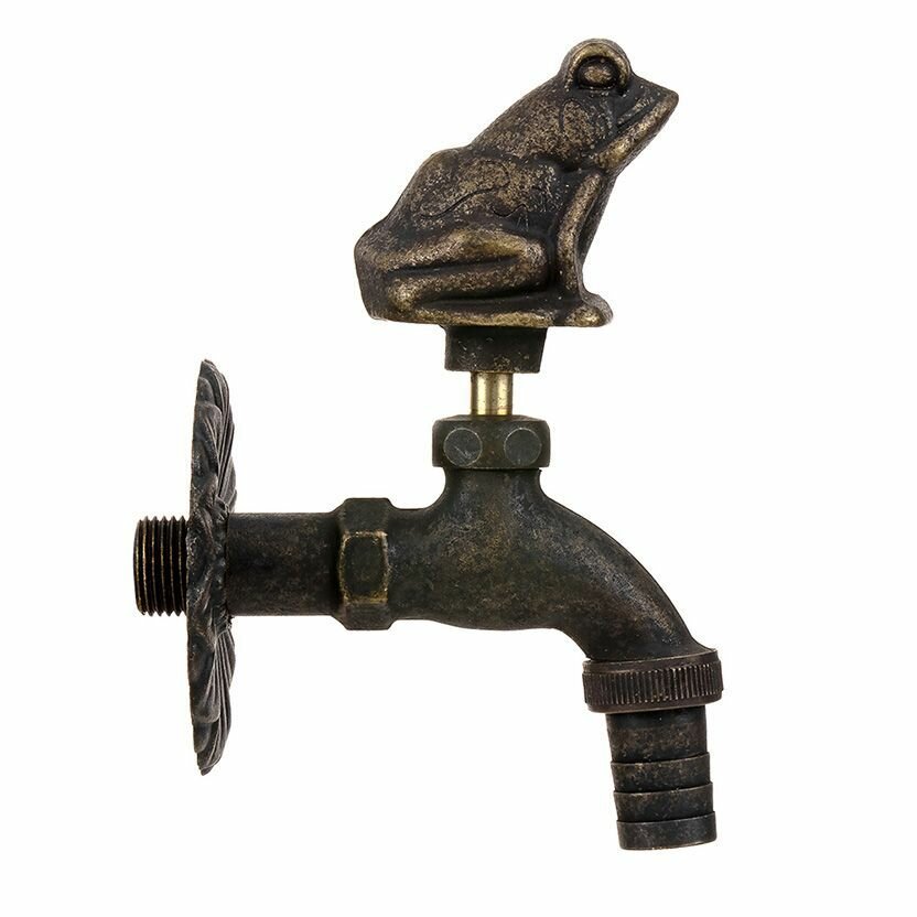 Кран "SANTERA" латунный , вентильный водоразборный с штуцером (ручка " лягушка") 1/2" нар, цвет- бронза. ST202FROG