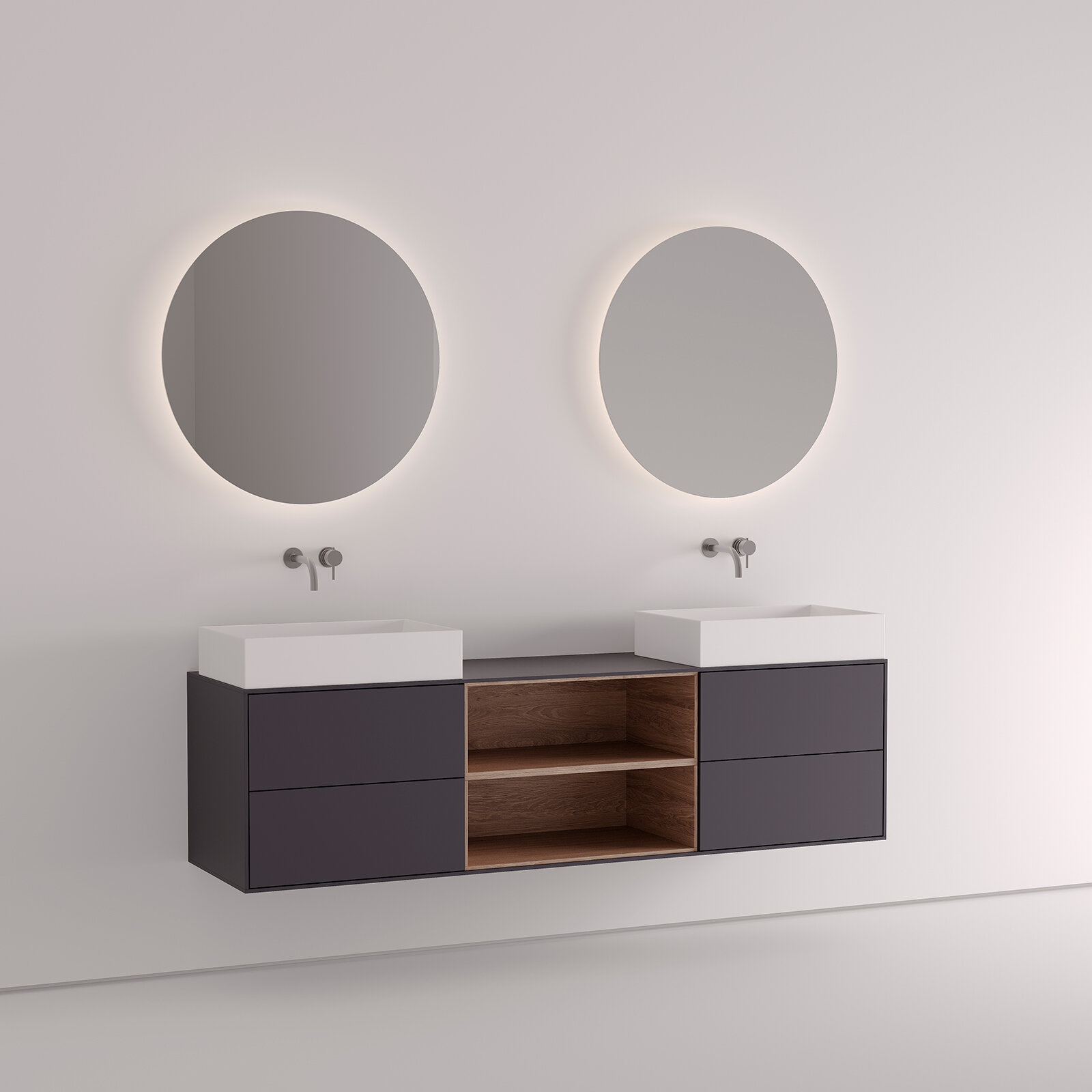 Тумба подвесная под две раковины 150 см. Vivomobili GRIGIO BROMO