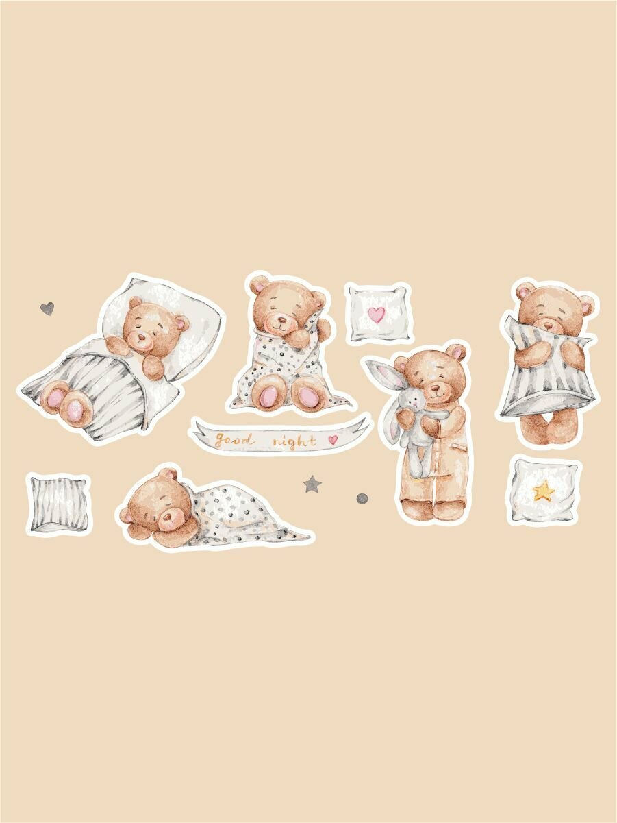 Наклейки-стикеры спящие игрушки мишки