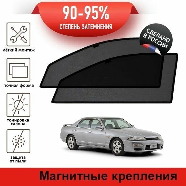 Каркасные шторки LATONIK PREMIUM на Nissan Skyline 9 (R33) (1993-1998) седан на передние двери на магнитах с затемнением 90-95%