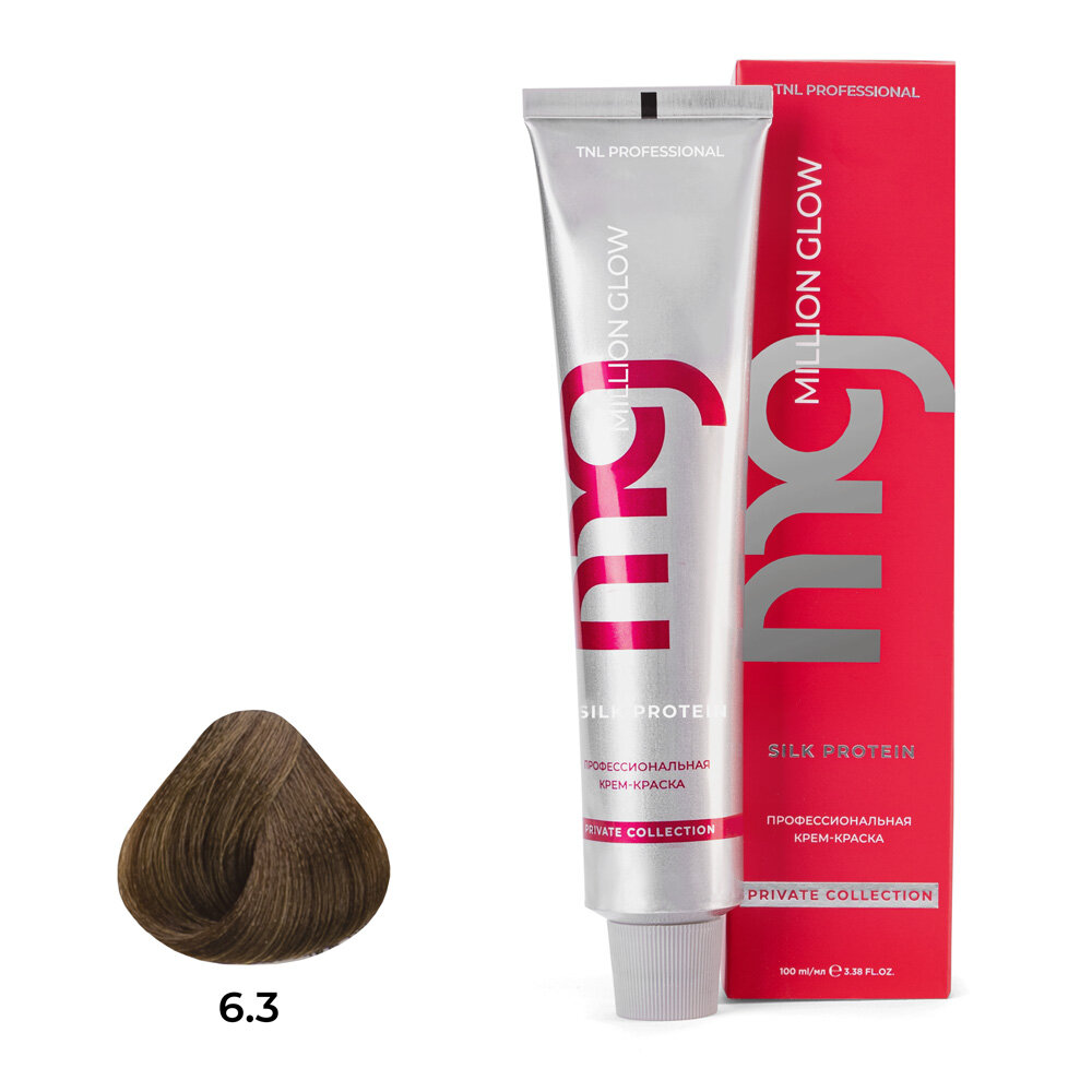 Крем-краска для волос TNL Million glow Private collection Silk protein 6.3 Темный блондин золотистый 100 мл